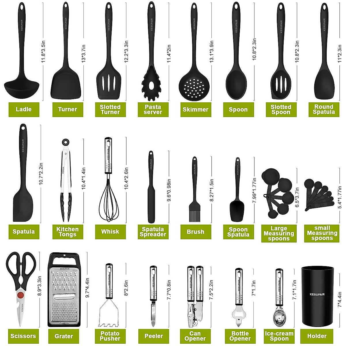 Kitchen Utensils Set - 446°F Heat Resistant Silicone Cooking Utensils Set-Kitchen Tools and Gadgets for Cooking Nonstick Cookware (Black)