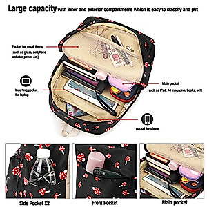 Mushroom School Bag 3-in-1 Kids Bookbag Set, Junlion Laptop Backpack Lunch Bag Pencil Case Gift for Teen Girls Womens