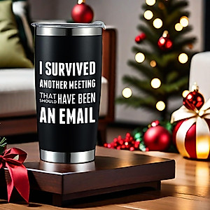Xildew I Survived Another Meeting That Should Have been an Email Funny Gift for Coworker Boss Friend Office Humor New Job Present Christmas Gift for Her Him Stainless Steel Tumbler 20 oz Black