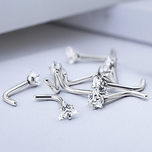 FIFTH CUE Triangle CZ Top 316L Surgical Steel L Bend Stud Nose Ring (18G | 1/4" (6mm) | 3.5mm)