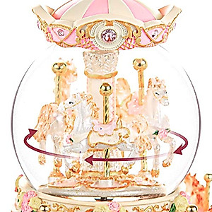 Carousel Snow Globe Gift, Music Box with Light 8-Horse Windup Musical Christmas Valentine Birthday Anniversary Present for Daughter Wife Girl Kids Clockwork Play Canon