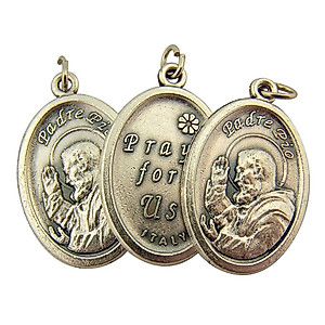 Religious Gifts Silver Toned Base Catholic Saint Padre Pio Pray for Us Medal, Lot of 3, 1 Inch