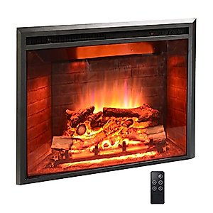 33 inch Low Western Electric Fireplace Insert, Heater, Recessed Mounted with Fire Crackling Sound, Remote Control, 750/1500W, Black