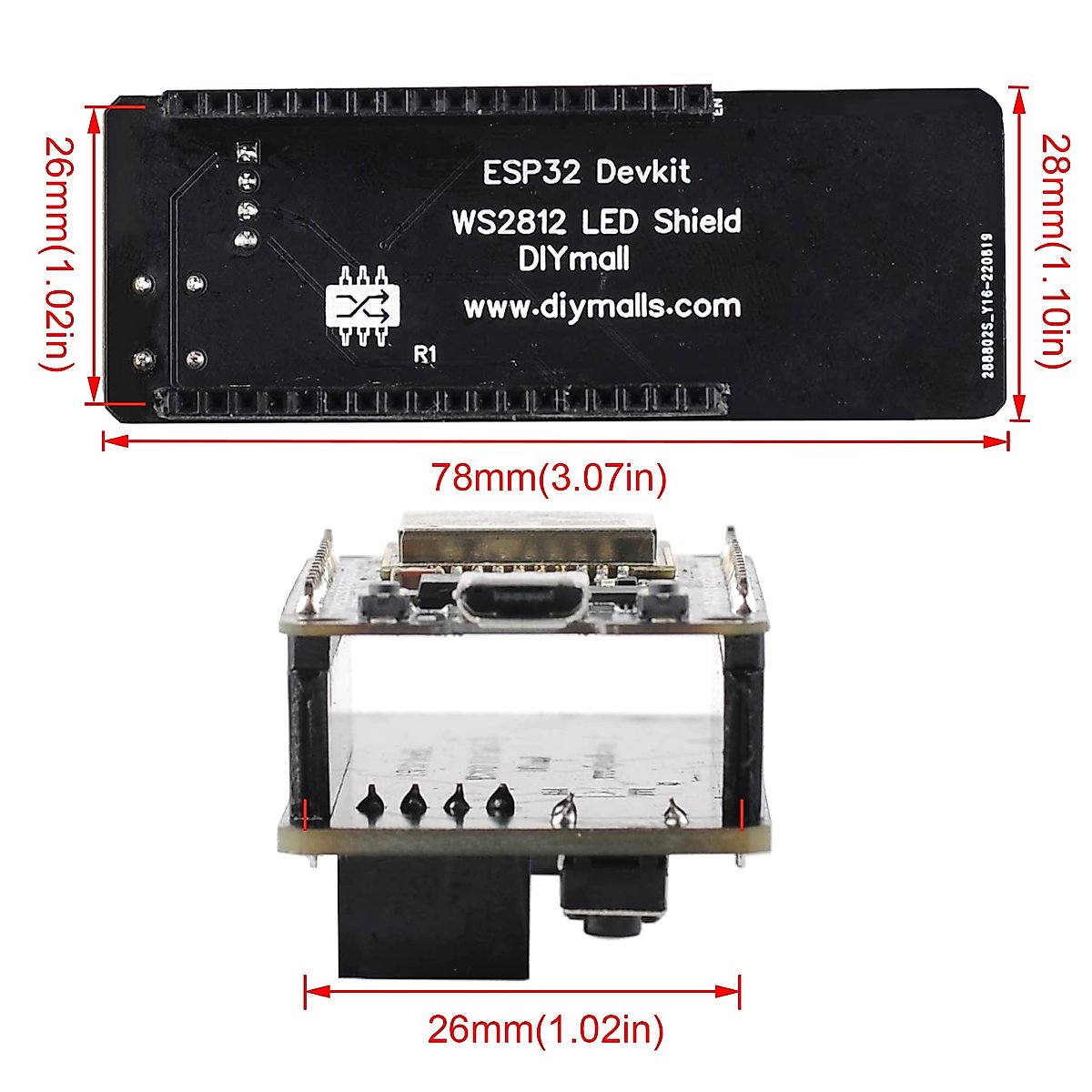 DIYmall ESP32 DEVKIT V1 ESP32-WROOM-32 Development Board + Assembled RGB LED Status Indicator Addressable PCB Shield for Arduino IOT BME280 DIY Project