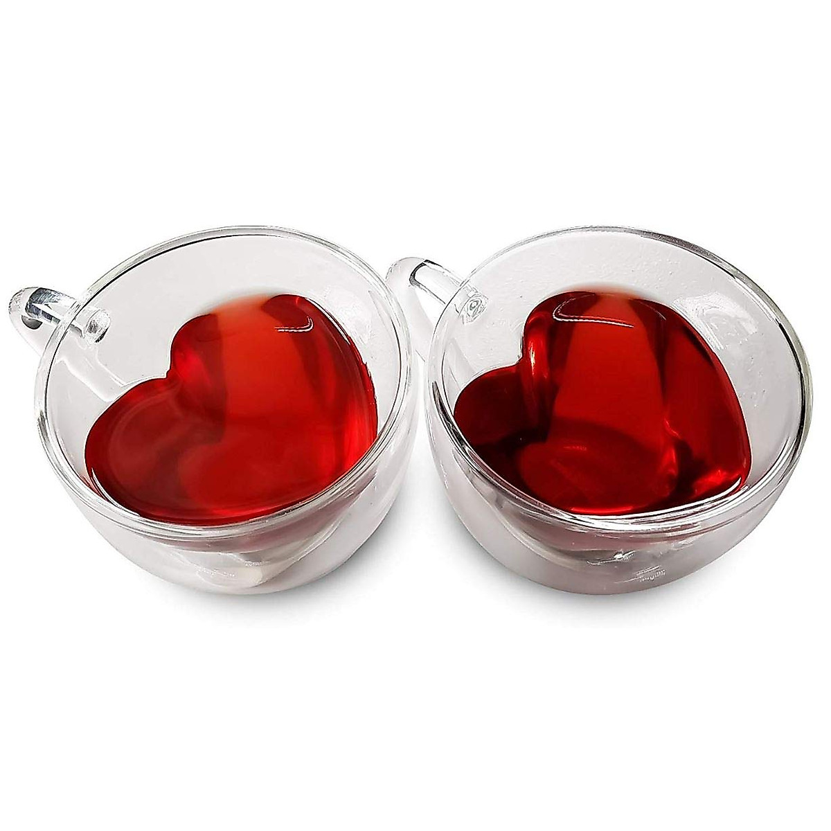 ECO NAVA Set of 2 Pack Creative Heart Shape Design Double-Layer Transparent Double Wall Drinking Glass Cup Mug (7 oz, 180 ml) for Coffee, Tea