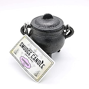 Reusable 4" Cast Iron Cauldron Candle with Lid and Hanging Handle for Spell Casting, Smudging, Ritual & Blessings Pot Belly Witchcraft Candle Aromatherapy (Lavender)