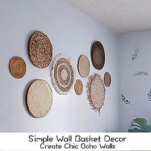 ALYBSOO Boho Wall Basket Decor set of 7, Woven Seagrass Wicker Rattan Flat Baskets Wall Hanging Decor, Handmade African Round Wall Baskets Decor, for Living Rooms, Bedrooms