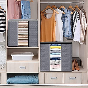Micilelife Clothes Storage Bag 90L Large Storage Bags Closet Organizers and Storage，3-Pack, Gray,Foldable Organizer, With Clear Window,Suitable for Finishing Of Household ItemsReinforced Thick and Durable Organizer, Suitable for Finishing the Bedrooms,To