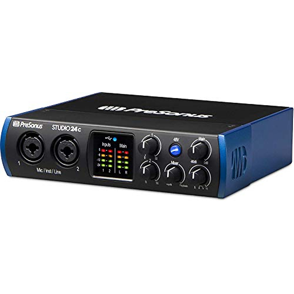 PreSonus Studio 24c 2x2 USB Type-C Audio/MIDI Interface with CR3-X Creative Reference Multimedia Monitors and 1/4” Instrument Cable and Microphone Isolation Shield