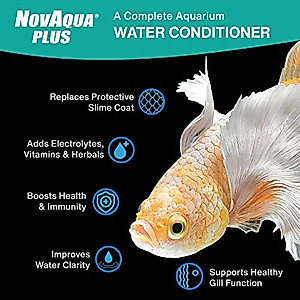 Kordon NOVAQUA Plus - Freshwater & Saltwater Aquarium Water Conditioner – Instantly Detoxifies Chlorine, Chloramines, & Heavy Metals, Replaces Fish Slime Coat, Reduces Fish Stress, 1-Gallon