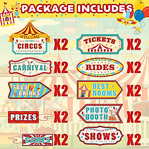 20 Pieces Carnival Decorations Circus Theme Party Directional Signs Carnival Party Signs Welcome to The Circus for Kids Carnival Birthday Party Decorations Supplies