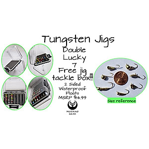 Tungsten Ice Fishing Jigs - Lucky 14 Pack Gold 4-6mm Free Tackle Box Case Included 1-2gm #8-10 Hook Lure Bait Walleye Crappie Panfish Trout