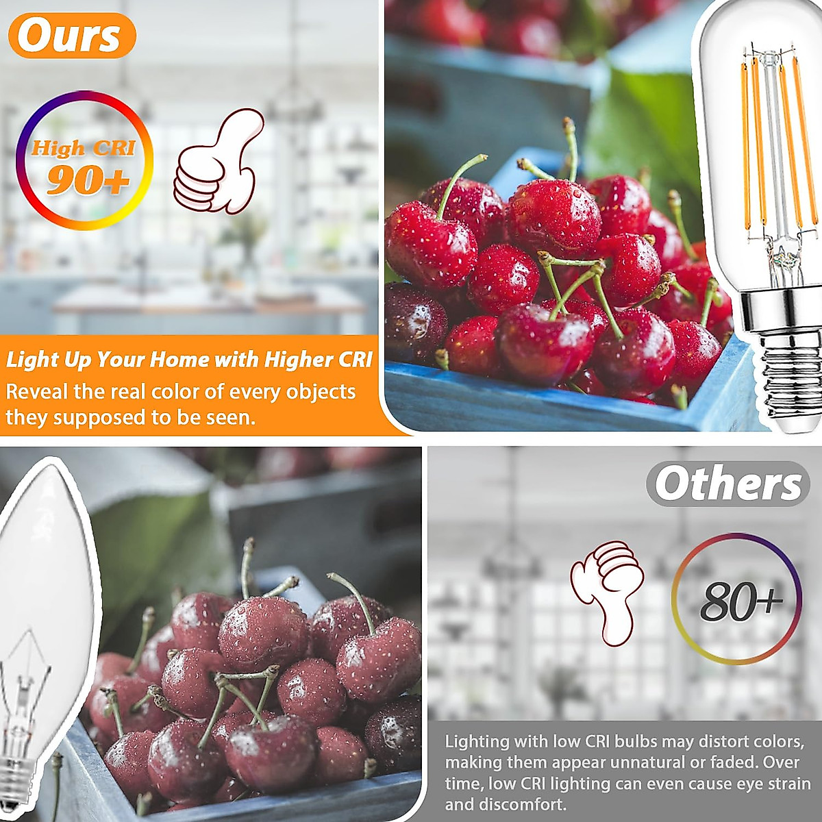 E12 Edison LED Light Bulbs 40 Watt Equivalent Candelabra, Dimmable 2700K Warm White T6 Clear LED Bulbs 4W 400lm Vintage T25 for Chandelier Ceiling Fan, Tubular Small Filament Bulbs, 6 Packs