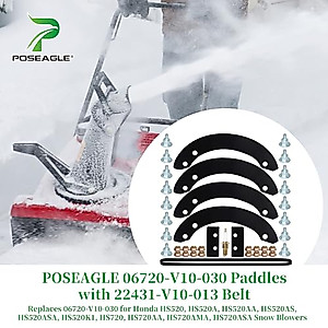 POSEAGLE 06720-V10-020 Auger Rubber Kit with 22431-V10-013 Ribbed V-Belt Replaces Honda HS520 Paddles, Honda HS520 Paddle Kit, Honda HS720 Paddles for Honda HS520, HS720, 20 inch Snow Blowers