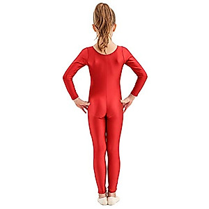speerise Girls Unitards Gymnastics Long Sleeves Full Body Toddler Ballet Leotards for Kids Costumes, Red, XXL