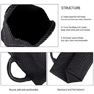 Woven Tote Bag, Women Macaron Soft Leather Weave Handbag Purse Wrist Bag Large Capacity Work Shopping Travel Daily (Black)