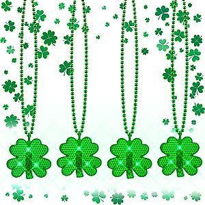 EOBOH 4PCS St Patrick's Day Necklace Accessories, Light up St Patricks Day Green Beads, Irish Shamrock Bulk 3D St Patricks Day Decorations Bulk Parade Procession Party Favor Celebrations