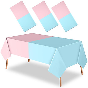 Peryiter 3 Pcs Disposable Gender Reveal Party Supplies Plastic Gender Reveal Tablecloths Waterproof Pink and Blue Tablecloth for Boy or Girl Baby Shower Birthday Party Decorations, 54 x 108 Inches