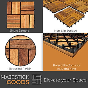 1 Sq Ft Single Interlocking Deck Tiles 12"x12" Sample Tile - Non-Slip All Weather Acacia Wood Outdoor Tiles for Patio - Decking, Porch and Balcony Flooring Tiles - Easy Install Wooden Deck Tile Pavers