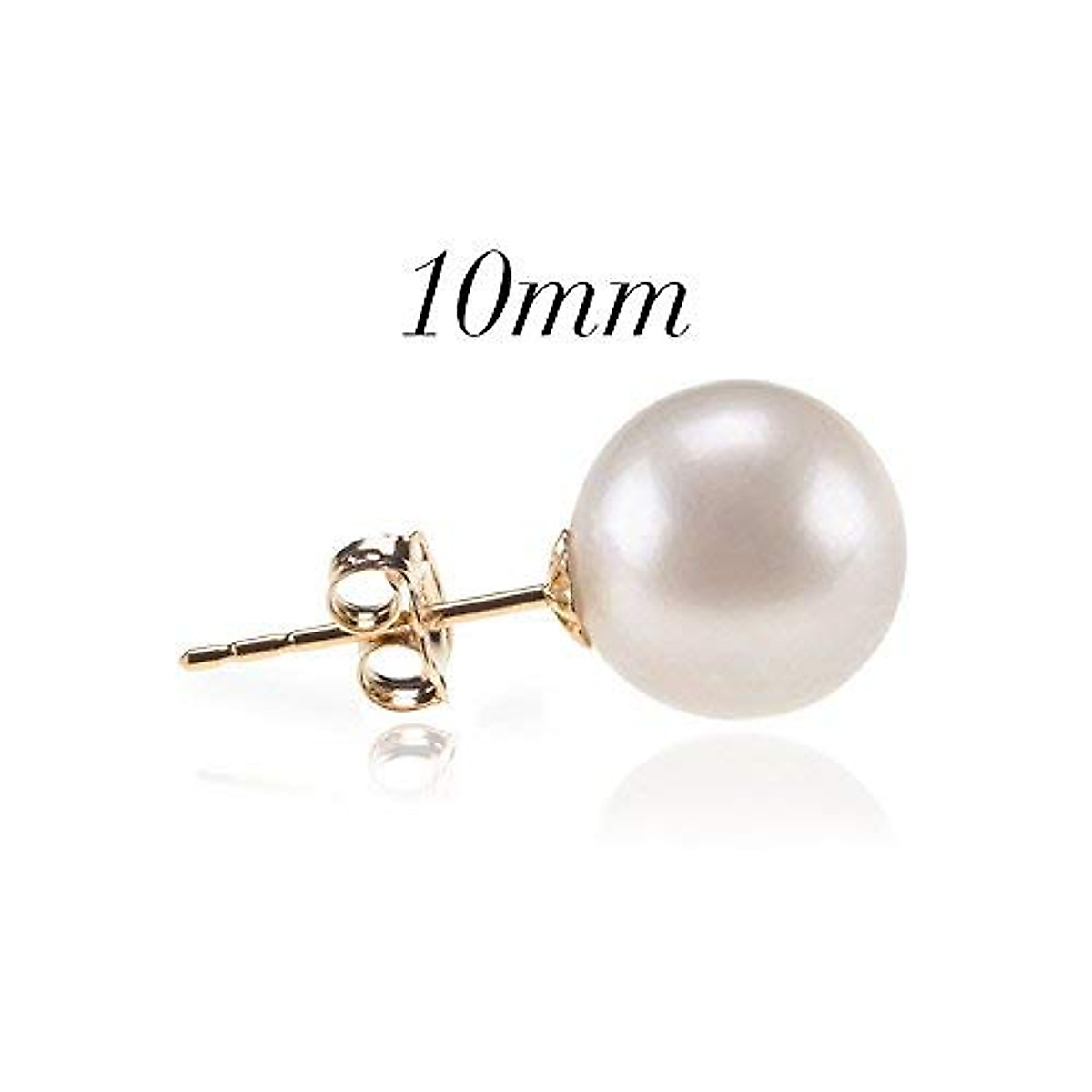 PAVOI 18K Yellow Gold Plated Sterling Silver Round Stud White Simulated Shell Pearl - 10mm