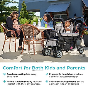 Gaggle by Foundations Compass 3 Seat Stroller | Triple Stroller for Infant and 2 Toddlers | Lightweight Tandem Triple Stroller | Foot Brake | Shock-Absorbing All-Terrain Wheels | Easy Folding | Black