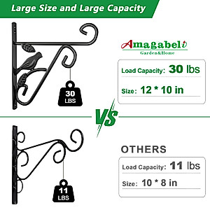 AMAGABELI GARDEN & HOME 2 Pack 10'' Hanging Brackets for Plants Outdoor Hanging Planter Hook Plant Hangers Outdoor Metal Hanging Bracket with Screw Plant Hooks Hangers for Bird Feeder Lawn Decor
