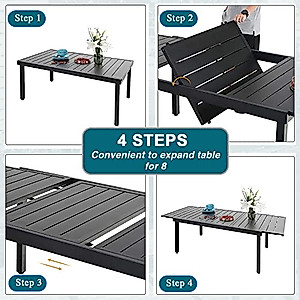 PHI VILLA 9 Piece Outdoor Dining Table Sets, Expandable Rectangular Metal Dining Table and 8 Rattan Chairs for Patio, Deck, Balcony