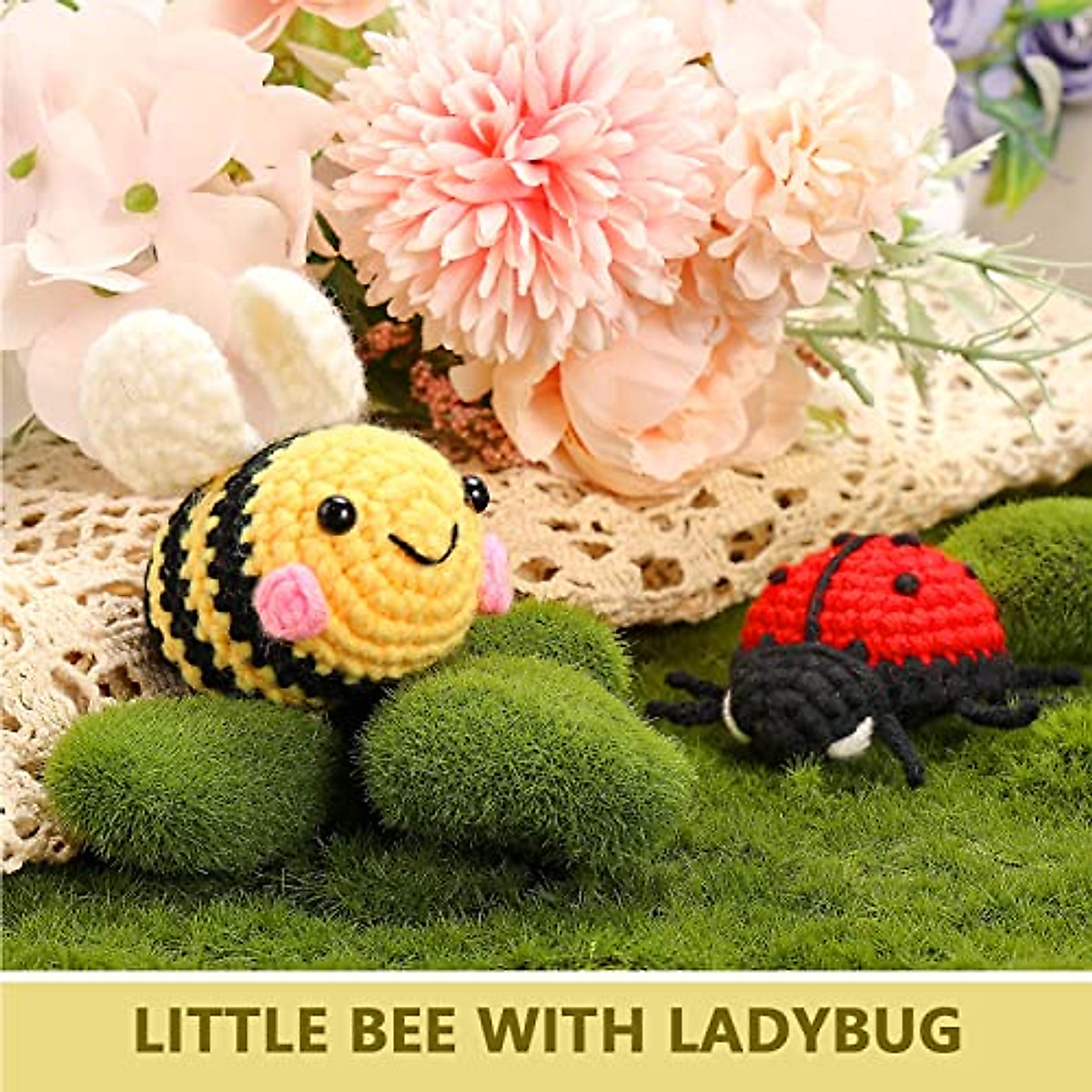 PP OPOUNT Beginner Crochet Kit - Cute Bee & Ladybug, Complete Crochet Kit for Beginners, Starter Pack for Adults and Kids, Includes Step-by-Step Instruction and Video Tutorials