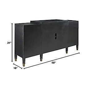 Madison Park Lyle Media Console Cabinet - Modern Luxe, Mirrored Door with Metal Hardware Buffet/Sideboard Living Room Furniture, Black
