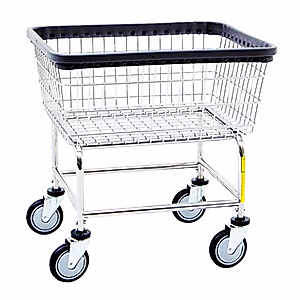 R&B Wire™ 100D Narrow Heavy Duty Wire Laundry Cart, 2 Bushel, Chrome, Made in USA