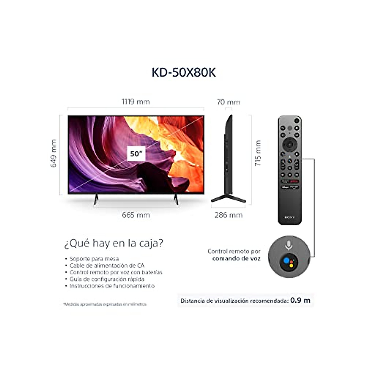 Sony 50 Inch 4K Ultra HD TV X80K Series: LED Smart Google TV with Dolby Vision HDR KD50X80K- 2022 Model (Renewed)