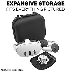 CASEMATIX Mighty and Compact Slim Hard Shell VR Headset Case Compatible with Meta Quest 3S and Quest 3 VR Headset and Accessories, Not Compatible with Elite Strap