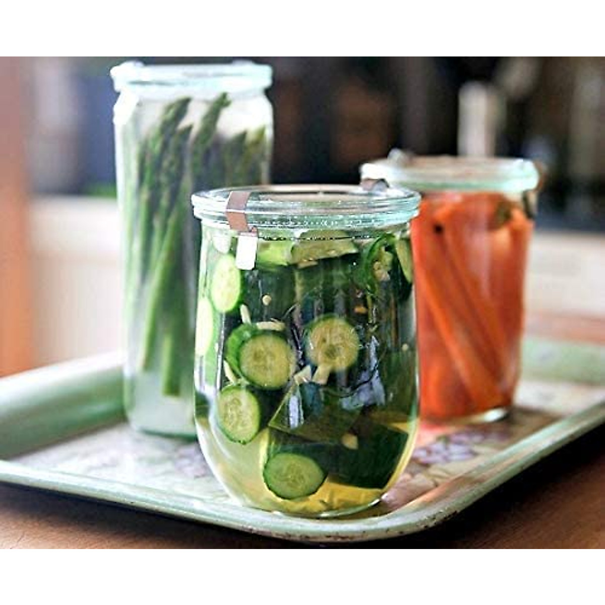 Large Glass Jars for Sourdough - Starter Jar with Glass Lid - Tulip Jar with Wide Mouth - Weck Jars 1 Liter Includes (Cork Lid & Keep Fresh Cover)