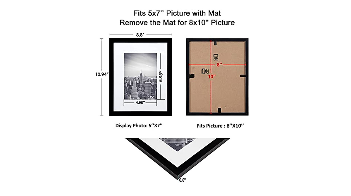 Elegant 8x10 Picture Frame Set of 3 for Wall & Tabletop Display