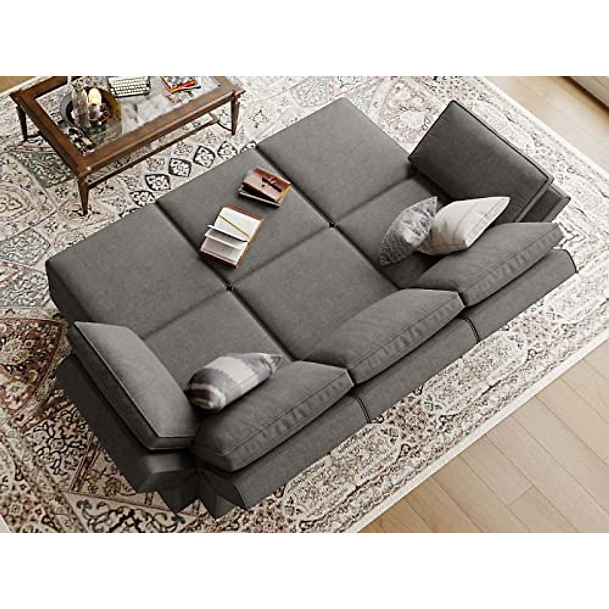 Belffin Sectional Sleeper Bed Modular Sectional Sleeper Sofa Convertible Sectional Couch Bed Set Grey