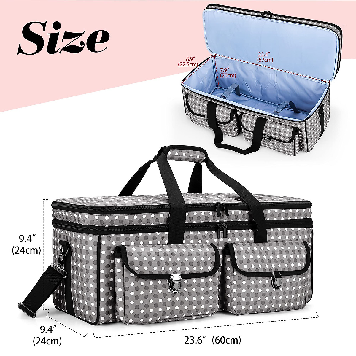 Yarwo Double-Layer Carrying Bag Compatible for Cricut Maker, Cricut Explore Air (Air 2), Silhouette Cameo 4, Travel Storage Case for Die-Cut Machine and Craft Accessories, Dots (Patent Pending)