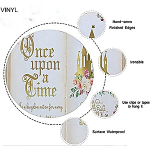 Aumeko Once Upon a Time Backdrop Pink Floral Gold Castle Princess Fairytale Birthday Party Decoration Girls First Birthday Party Photobooth Backdrop Supplies Cake Table Decorations