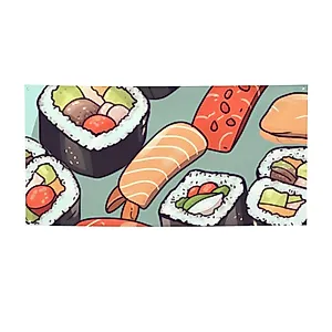 Sushi Printed Banners Personalized Party Banner Photo Text Background Banner Wall Banner for Halloween Party Home Decorations or Backdrops