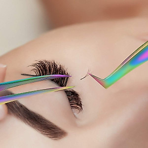 Eyelash Extension Tweezers Set, Fangze 7 Pcs Lash Kit Rainbow Stainless Steel Straight and Curved Tweezer for Nail Art Ingrown Hair Craft