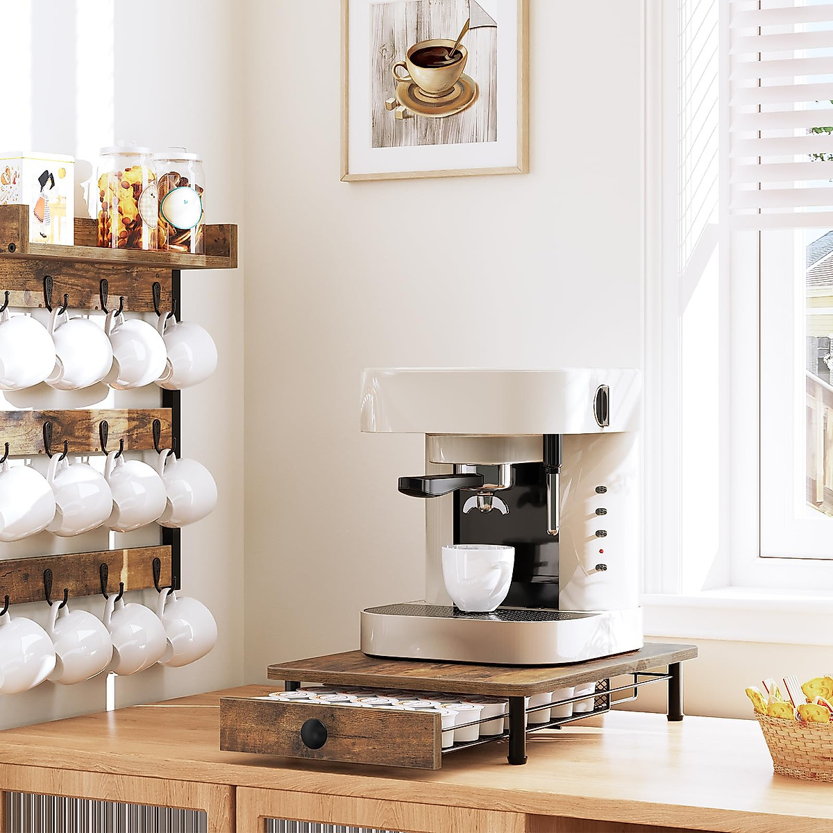 YATINEY Coffee Pod Drawer Holder, Coffee Pod Drawer for K Cup, 35 Capacity Coffee capsules Storage Organizer, Sliding Mesh Basket, for Home Office, Kitchen, Rustic Brown KH08BRG1