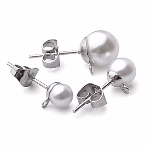 Aylifu 90pcs Faux Pearl Hypoallergenic Earring Posts Stud Earrings with Loop Metal Post Earring Studs and 90pcs Silver Butterfly Earring Backs for DIY Earring Jewelry Making