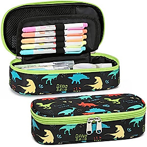 Cambond Big Capacity Pencil Case, Cute Pencil Case for Boys Kids, Multi-slot Large Storage Pencil Pouch Pen Case Organizer for School, Black Dinosaur