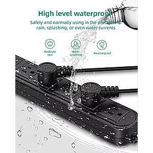 Outdoor Power Strip Weatherproof, Waterproof Surge Protector 6 Outlets, 6 FT Extension Cord, 1875W Overload Protection, Shockproof Outlet, Wall Mountable for Home, Kitchen, Bathroom, Garden, Patio