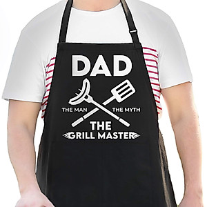 APRON DADDY Apron for Men - Dad The Man The Myth The Grill Master - Adjustable Large 1 Size Fits All - Poly/Cotton Apron with 2 Pockets - BBQ Gift Apron for Father, Husband, Chef