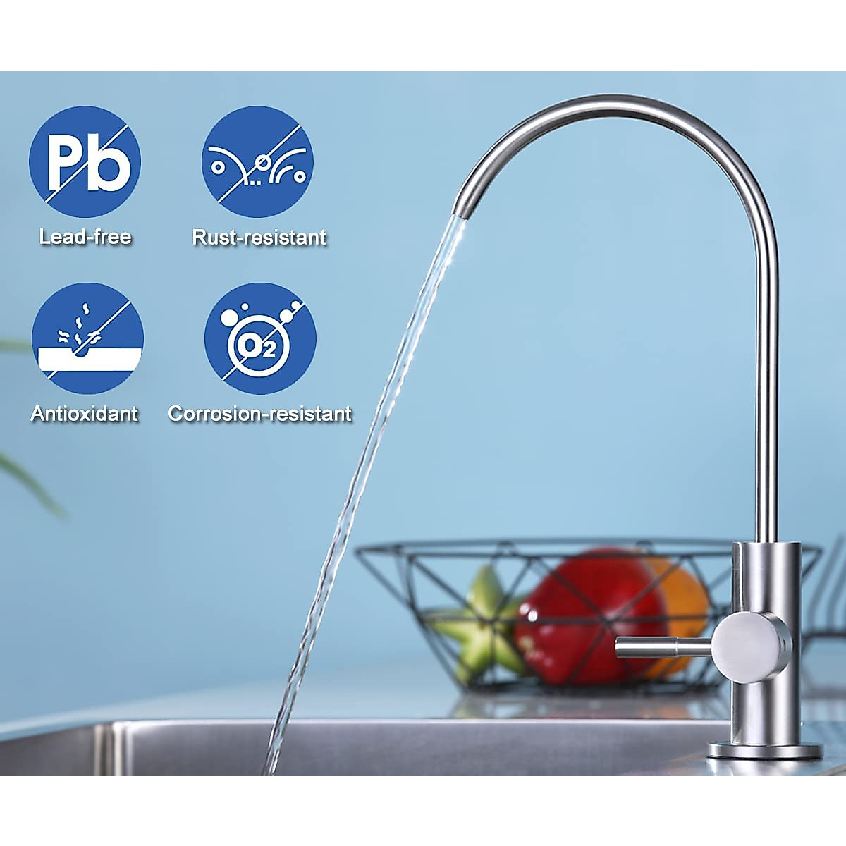 ESOW Kitchen Water Filter Faucet, 100% Lead-Free Drinking Water Faucet Fits Most Reverse Osmosis Units or Water Filtration System in Non-Air Gap, Stainless Steel 304 Body Brushed Nickel Finish