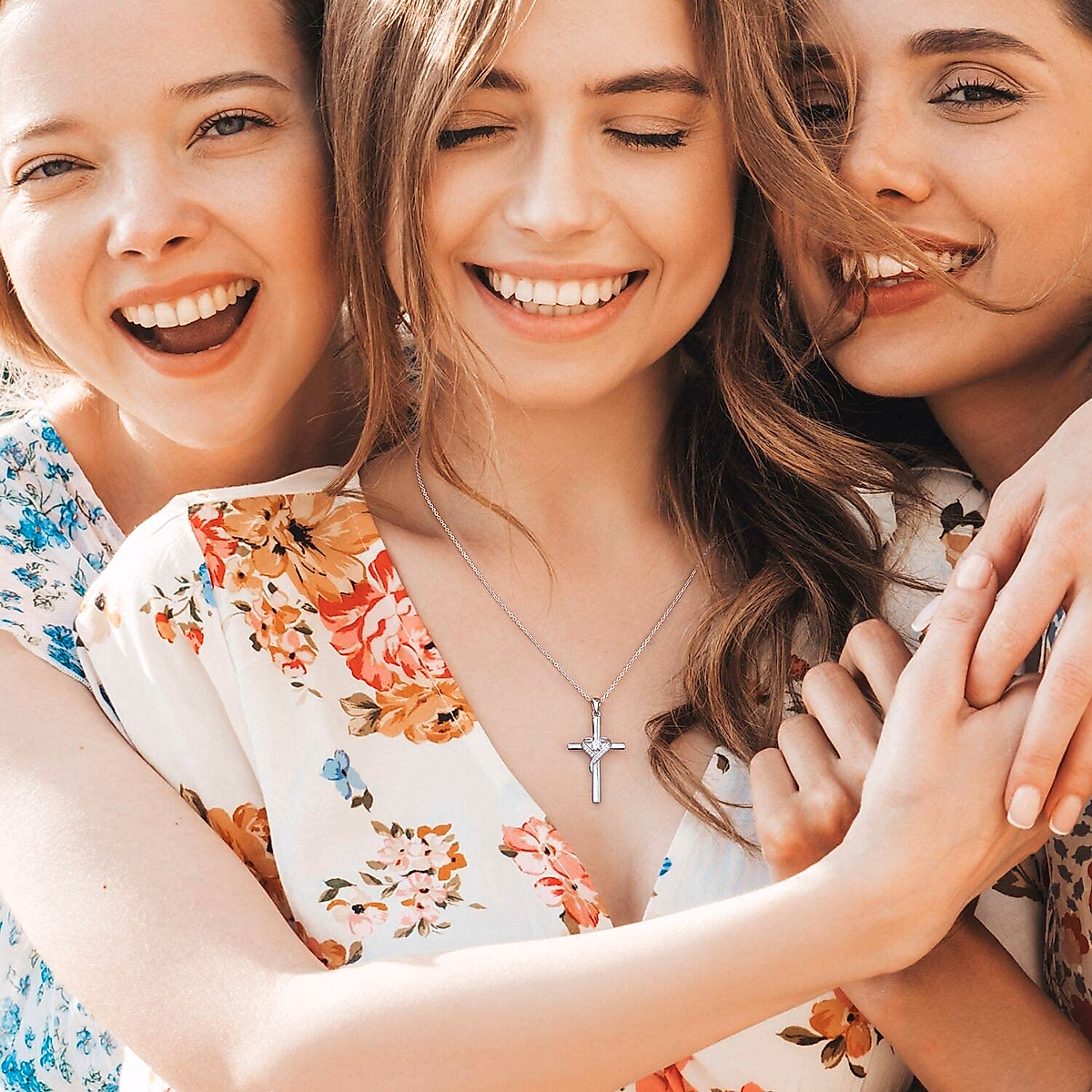 AmorAime 925 Sterling Silver Cross Necklace for Women Heart Necklaces for Mother for Festival, Vacation or Holiday