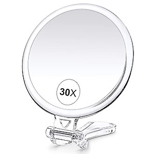 B Beauty Planet Magnifying Mirror, 30X Hand Mirror with Handle for Travel Magnifying Mirror, Handheld Magnifying Mirror with Double Side 30X/1X Magnification, 30X Handheld Mirror for Eyes Makeup 5 in