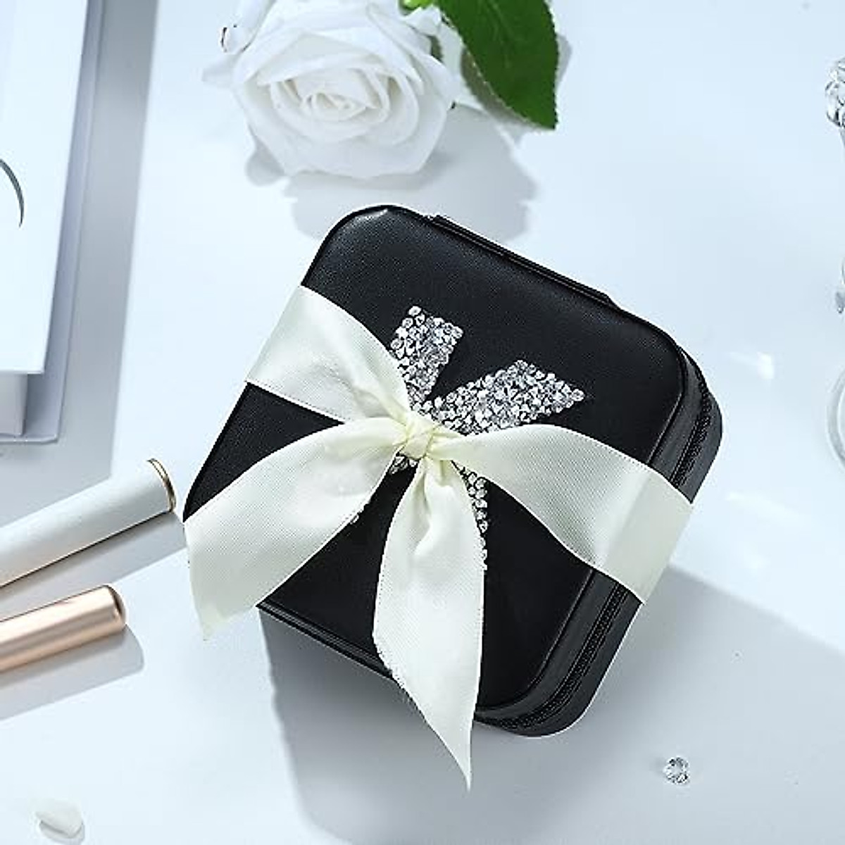 Parima Travel Jewelry Case for Women Girls, M Initial Travel Jewelry Case | Small Jewelry Travel Case | Personalized Travel Mini Jewelry Case | Gifts for Women Friends Mom Grandma - Letter M, Black