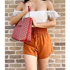 Michael Kors Jet Set Travel Medium Front Pocket Chain Tote Chili Red Gold MK