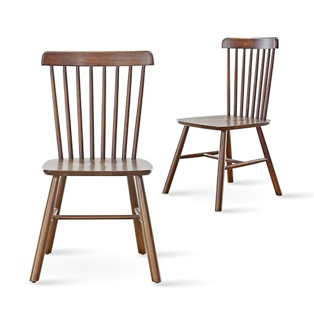 Livinia Aslan Malaysian Oak Dining Chair Set of Two, Country Farmhouse High Spindle Back Wooden Side Chairs (Walnut)